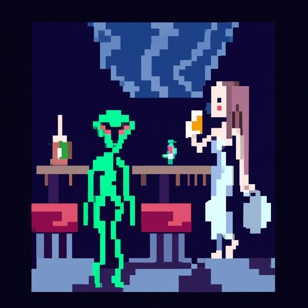 Mona Lisa Meets An Alien In A Bar 5 Foundation